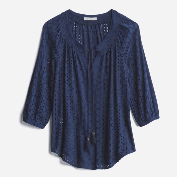 Tops | Navy Smock Detailed Top | Poshmark